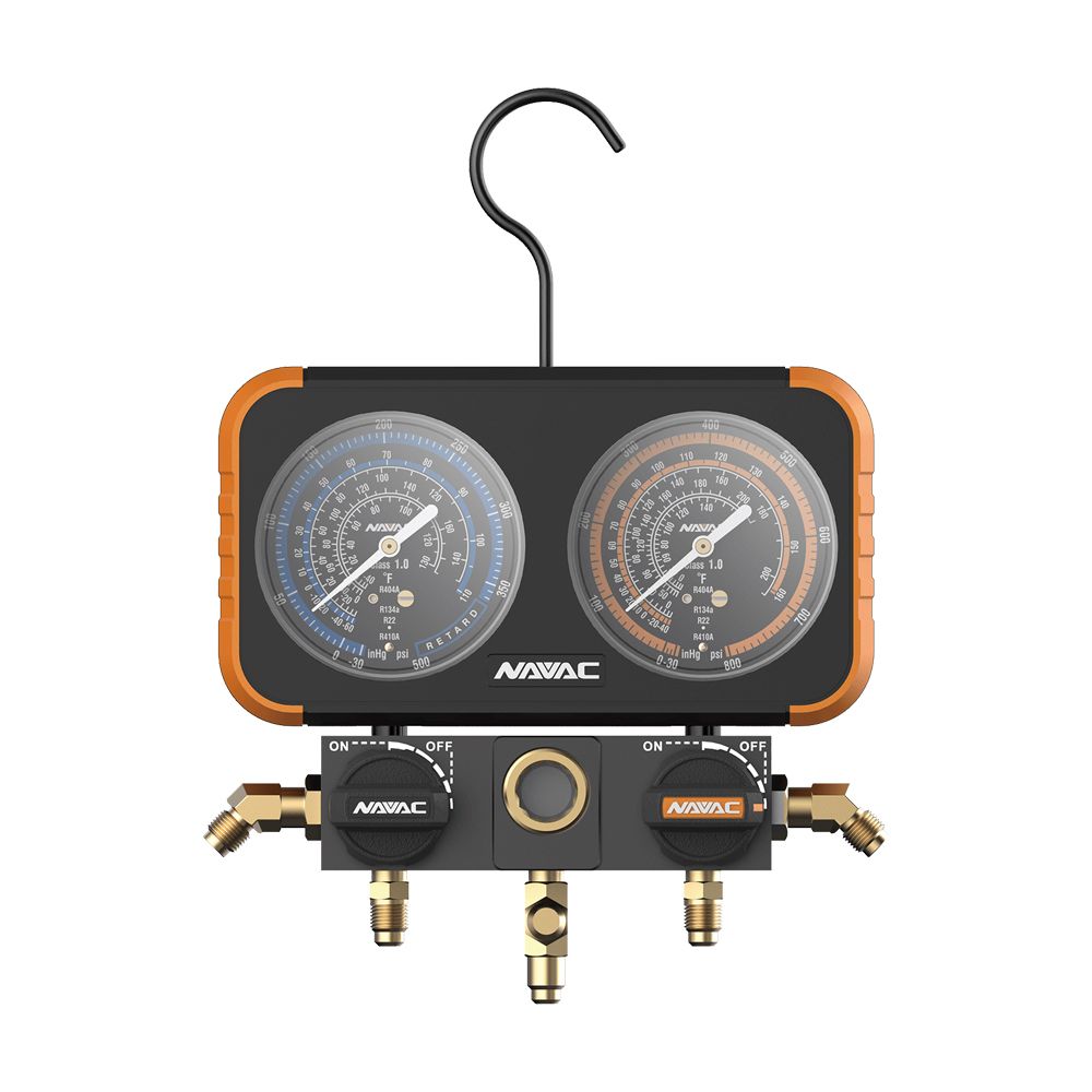 NAVAC N2A4 Manifold Gauge, 3-1/8" OD, Aluminum Body, R22/410A/134a/404A ...
